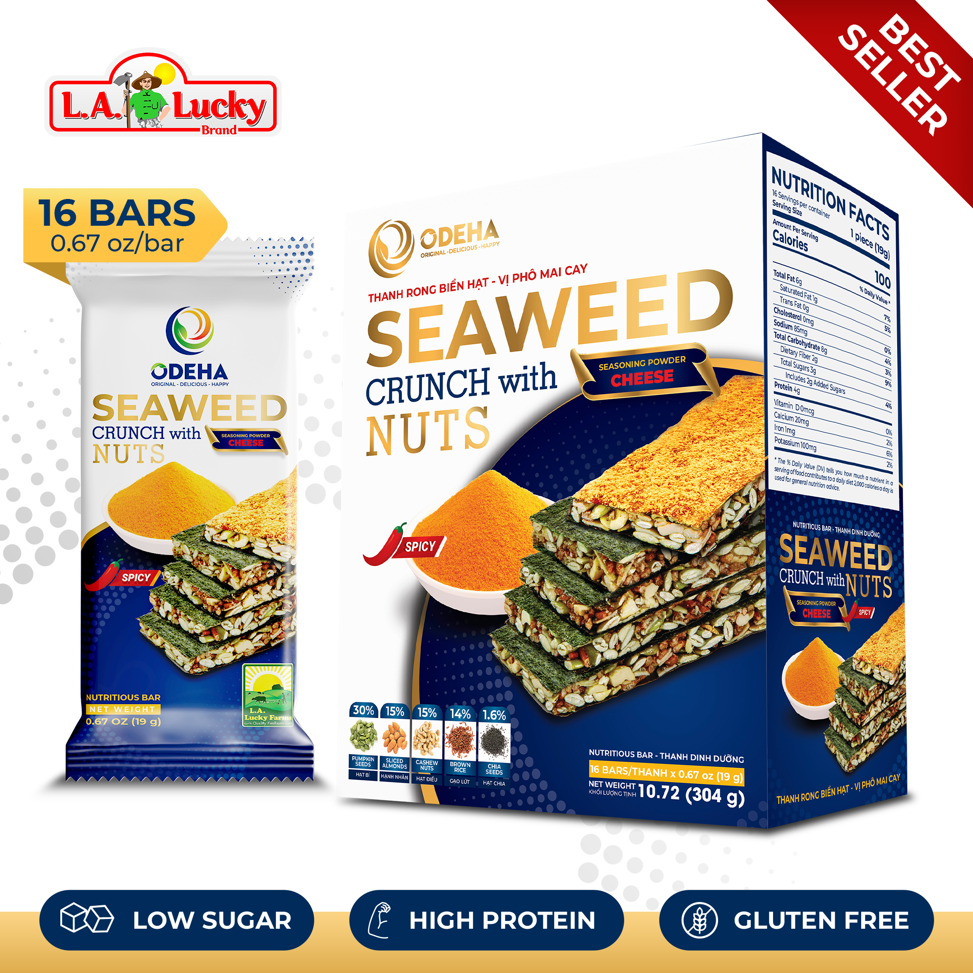 ODEHA Seaweed Crunch with Nuts - Spicy Cheese Taste – L.A. Lucky Global