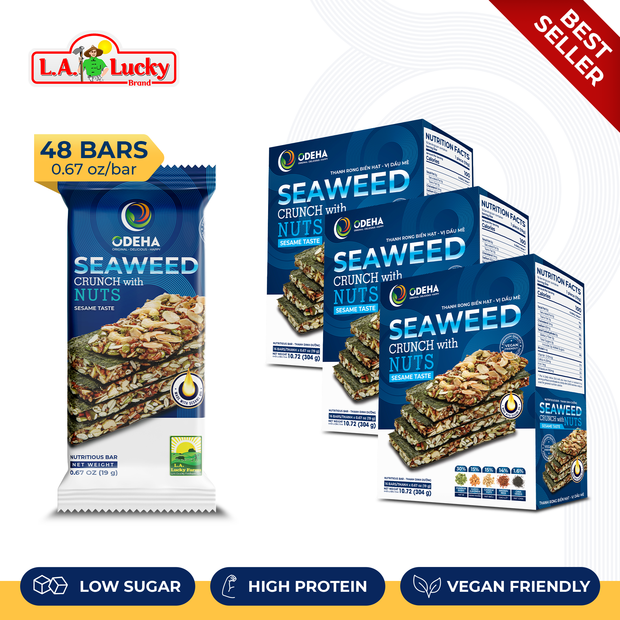 ODEHA Seaweed Crunch with Nuts - Sesame Taste – Pack of 3 – L.A. Lucky ...